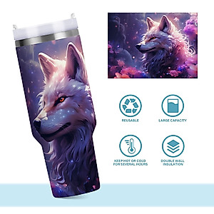 ARGTILDN 40 oz Tumbler Wolf Cloud Galaxy Insulated Travel Mug with Handle and Straw Lid Stainless Steel Vacuum Coffee Cup Tea Beverage Container Water Bottles for Car Sports office
