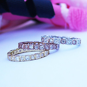 Oxford Diamond Co Antique Style Simulated Ruby & CZ Stackable Eternity Band .925 Sterling Silver Ring Sizes 7