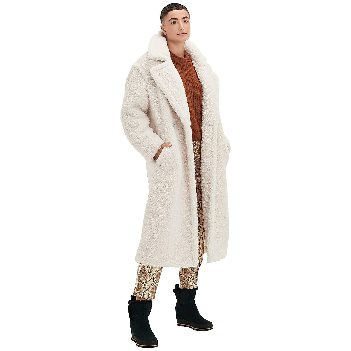 UGG Women's Gertrude Long Teddy Coat, Winter White, XL