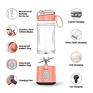Personal Size Blender Smoothies and Shakes, Aoozi Portable Blenders, Mini Blender USB Rechargeable, Handheld Blender Sports,Travel and Home (Orange)