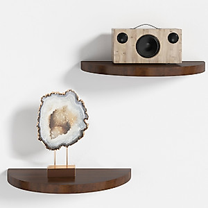 Small Floating Shelves for Wall Set of 2, Rustic Solid Pine Half Round Wood Walll Mounted Shelves for Bedroom Living Room Bathroom Kitchen Office and Plants Wall Decor (2, Brown)