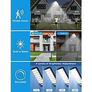 Sararoom 800W Solar Street Lights Outdoor Waterproof，16000 LM Dusk to Dawn Solar Flood Light with Remote Motion Sensor，Dimmable LED Street Light for Parking Lot, Yard, etc（ 4 Pack ）