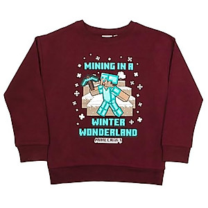 Minecraft Boys 2-Piece Set - Holiday Sweatshirt & Jogger Pants 2-Pack Bundle Set for Kids and Toddlers (Size 6/7, Maroon/Grey)