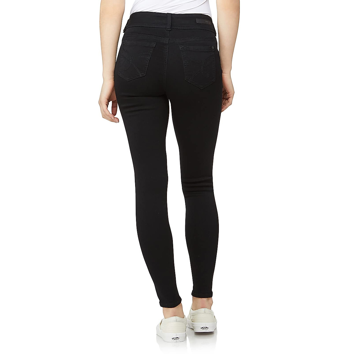 WallFlower Women's Ultra Skinny Mid-Rise Insta Soft Juniors Jeans (Standard and Plus), Black/Logan, 15