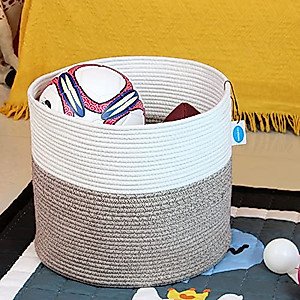 Casaphoria Large Cotton Rope Storage Baskets for Organizing with Built-in Handles,Tall Woven Laundry Hamper, Blanket Basket for Living Room, Round Woven Storage Baskets for Pillows, Towels