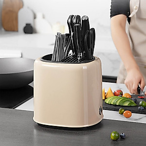 2 in 1 Kitchen Utensil Holder, Divided Spatula Holder Utensil Crock, Tableware Spoon Forks Storage Box, Plastic Kitchen Utensil Holder Cultery Drainer Caddy for Dinner Home Kitchen(Beige)