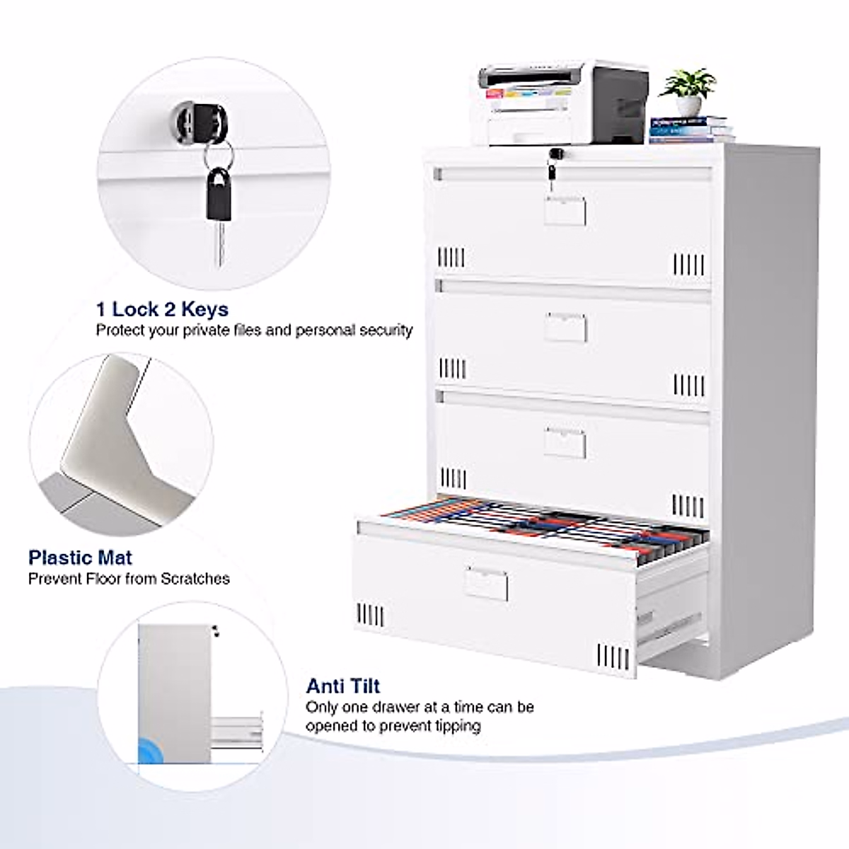 kingwolfox 2 Drawer Lateral File Cabinet with Lock, Locking lateral Filing Cabinet for Office Metal Steel File Drawers Cabinet, Lockable Horizontal File Cabinet for for Legal/Letter A4/F4 Size