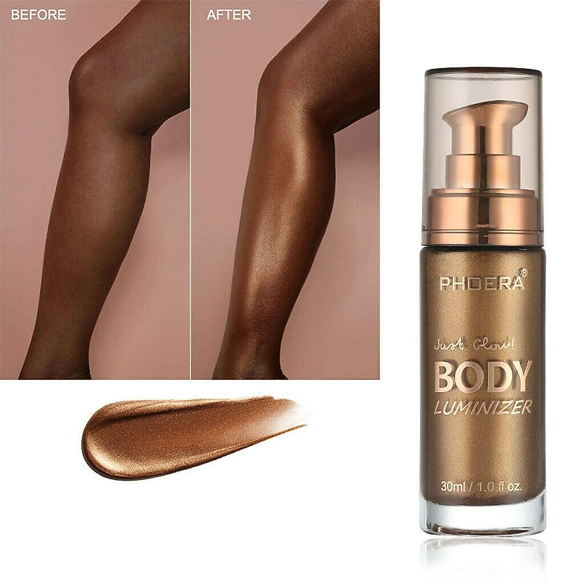 PHOERA Liquid Illuminator,Shimmer Body Oil,Body Highlighter Makeup Smooth Shimmer Glow Liquid Foundation for Face and Body 30ml(103 Glistening Bronze)
