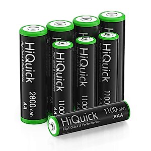 HiQuick AA AAA Rechargeable Batteries Combo - 2800mAh AA Rechargeable Batteries (4 Pack) and 1100mAh AAA Rechargeable Batteries (4 Pack), Performance 1.2V Ni-Mh Batteries