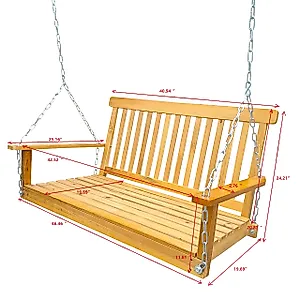 Front Yard Swing Bench Classic Teak Wooden Hanging Chains Easy Assembly Durable Solid Wood Porch Swing 47.2x28.15x23.62in