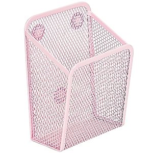 LUCYCAZ Magnetic Pen Holder - Single Magnetic Pencil Locker Holder Organizer, Pink Mesh Marker Holder Pen Basket for Whiteboard, Refrigerator and Locker