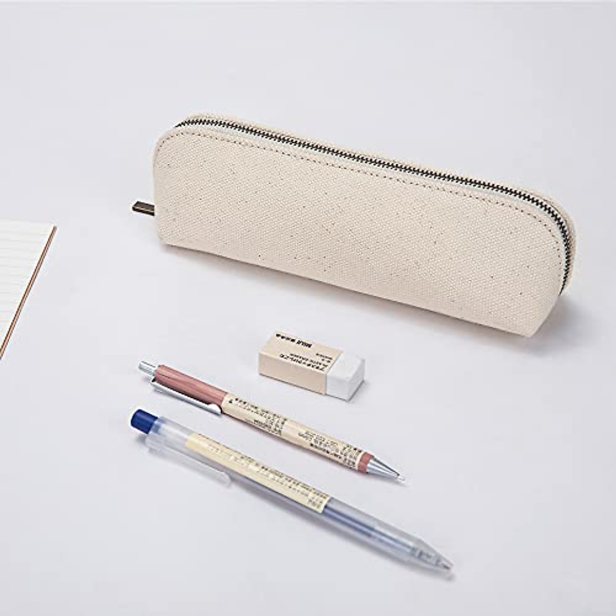 【YONBEN】Canvas pencil case cartucheras para mujer makeup brush bag simple multifunctional pencil bag (Beige, S)
