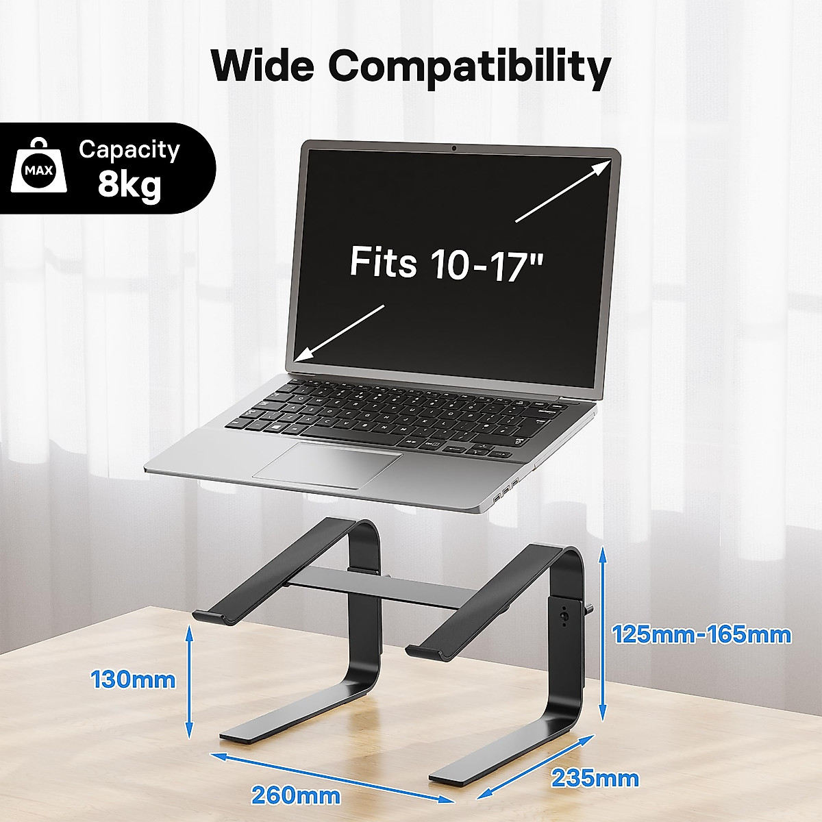 BONTEC Laptop Stand, Height Adjustable Notebook Stand, Ergonomic Laptop Desk Mount, Compatible with Most 10-17” Laptops, Space Black