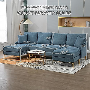 Sudwesto Reversible Sectional Sofa, U-Shape Convertible Sofa Couch, 4-Seat Upholstered Couch with Chaise, Furniture Sets Sectional Couch with Ottoman for Living Room, Apartment, Office (Blue)