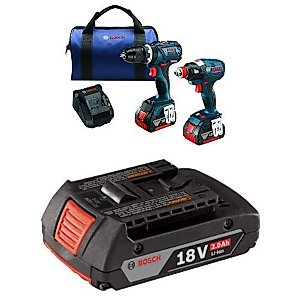 Bosch CLPK251-181 18V 2 Tool Combo Kit with 1/4" and 1/2" Socket Ready Impact Driver and 1/2" Hammer Drill/Driver, Blue with 2.0 AH battery