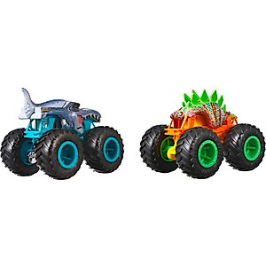 Hot Wheels Monster Trucks 1:64 Scale Dino 2-Pack, Set with Motosaurus & Mega-Wrex, Toy for Kids & Collectors