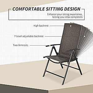 Outsunny Set of 2 Rattan Wicker Patio Dining Chairs with Backrest Adjustable and Folding Design, Outdoor Recliner Set for Garden, Backyard, Lawn, Balcony, Mixed Grey