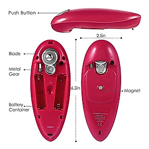 Powerful and Safe Electric Can Opener with Smooth Edge, Open Your Cans with A Simple Push of Button, Food-Safe and Battery Operated Handheld Can Opener(Red)