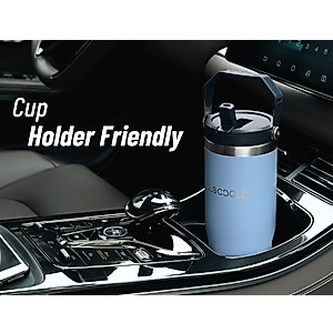 DLOCCOLD 30 oz Stainless Steel Tumbler with Flip Straw & Handle, Insulated Leak Proof Water Bottle with Sip Lid for Home, Office, Car, Sports, Outdoors, Reusable Cup with Straw, Cup Holder Friendly