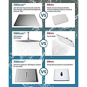 Hibbent All Metal Rain Shower Head, High Pressure 16 Inch Large Rainfall Showerhead, Stainless Steel Square Bathroom Shower Head with Adjustable Brass Ball Joint, Self-cleaning Silicon Nozzle, Chrome