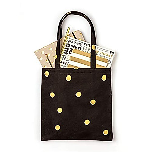 Kate Spade New York Cute Canvas Tote Bag for Women, Black Canvas Beach Bag, Book Tote with Pocket, Scatter Dot