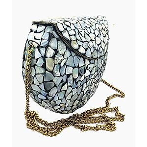 Women/Girls Bridal metal Sea shell clutch party sling bag Ethnic Indian Handmade mosaic metal bag