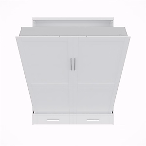 RoomAndLoft Queen Size White Murphy Wall Bed in Solid Wood, No Box Spring Needed, Easy Assembly