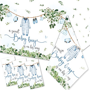 3 Pack Baby Shower Tablecloth Decoration,Watercolor Greenery A Sweet Baby Boy Is On The Way Baby Shower Decoration,Waterproof Greenery Baby Shower Tablecloth for Boy Gender Reveal Party Decoration