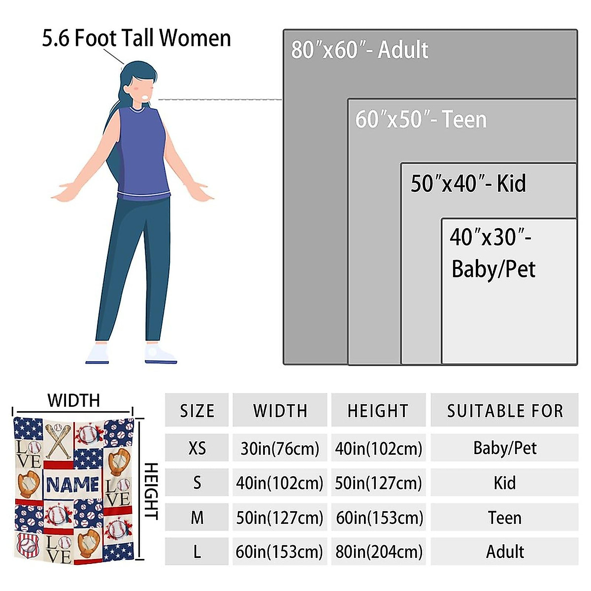 Custom Baseball Blanket Gifts with Name - 30x40 Inches Sports Throw Blanket for Baseball Lover, Kids, Adults, Teens, Girls & Boys - Colorful Soft Fuzzy Blankets for Couch, Sofa & Bed