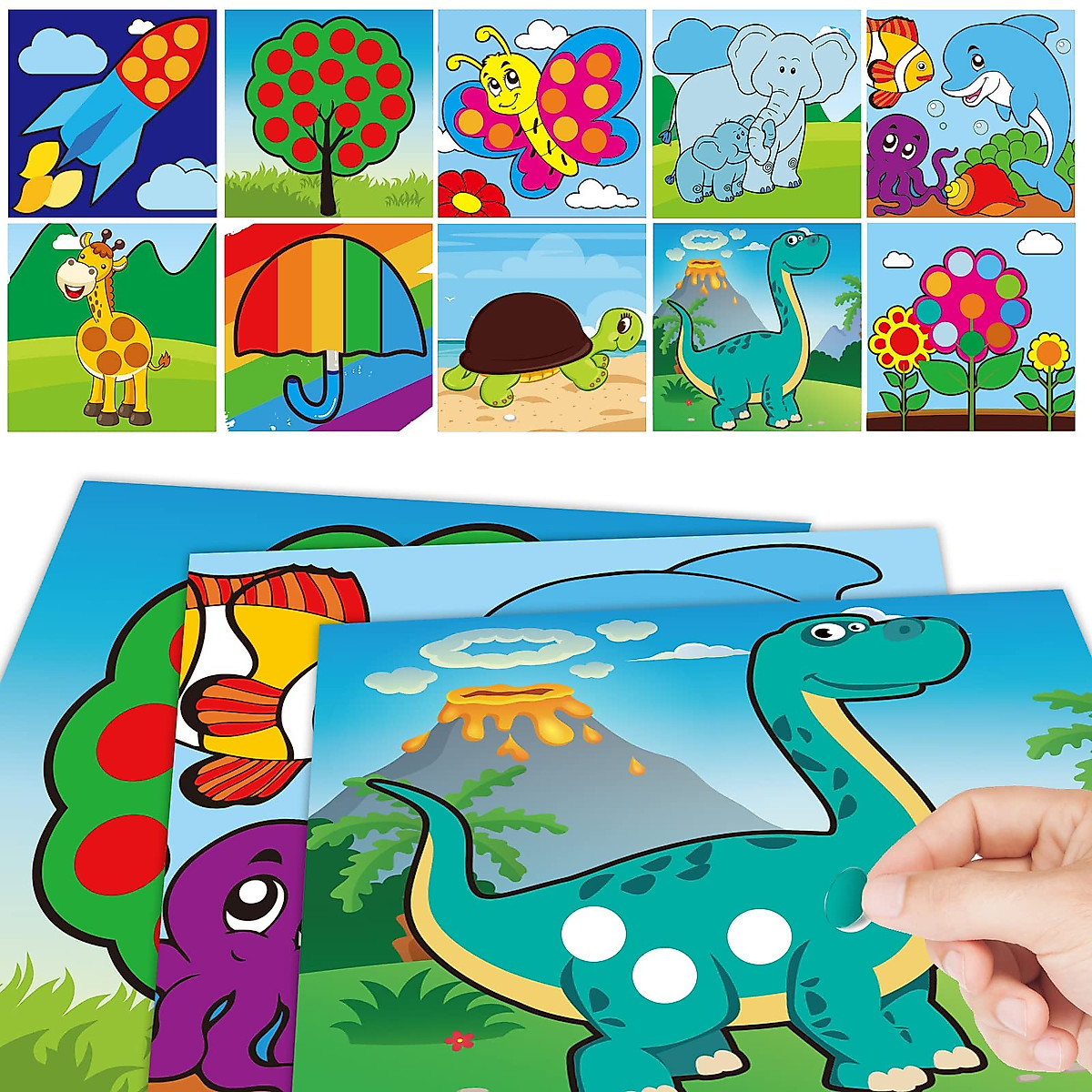 chiazllta Art Activity : Kids Do A Dot Stiker for Learning Educating, Animal Rainbow Dot Page Art Gift for Age 3-7 Girls Boys Toddlers Preschool Kindergarten