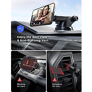 LISEN Magnetic Phone Holder for Car Mount Universal Dashboard Windshield Magnet Car Phone Holder Mount Industrial-Strength Suction Cup Car Magnet Phone Mount for Cell Phone & All Tablets (Black)