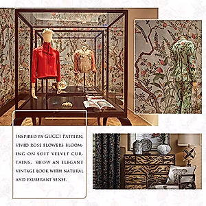 StangH Black Velvet Curtains 84 inches Long - Printed Floral Design Home Decoration Luxury Thermal Insulated Blackout Window Treatment Set for Living Room, 52x84-inch, 2 Panels