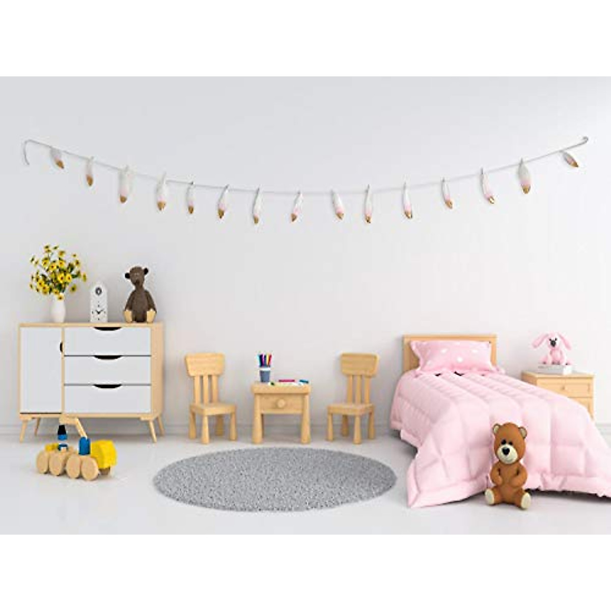 Feather Garland Decorations 10 Foot on a String Banner, Blush Pink and Gold Dipped Glitter Tipped White, Tribal Nursery, Girls Dorm Room, Boho Chic