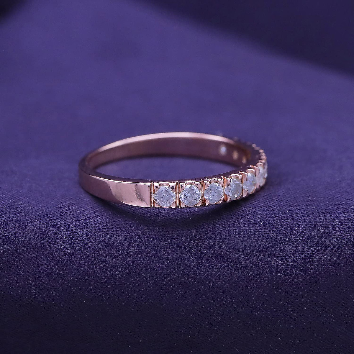 AFFY 3/4 Carat Round Cut Natural White Diamond Wedding Band Ring In 14K Rose Gold Over Sterling Silver (Clarity : I2-I3, Color : I-J, 0.75 Cttw) Ring Size-10