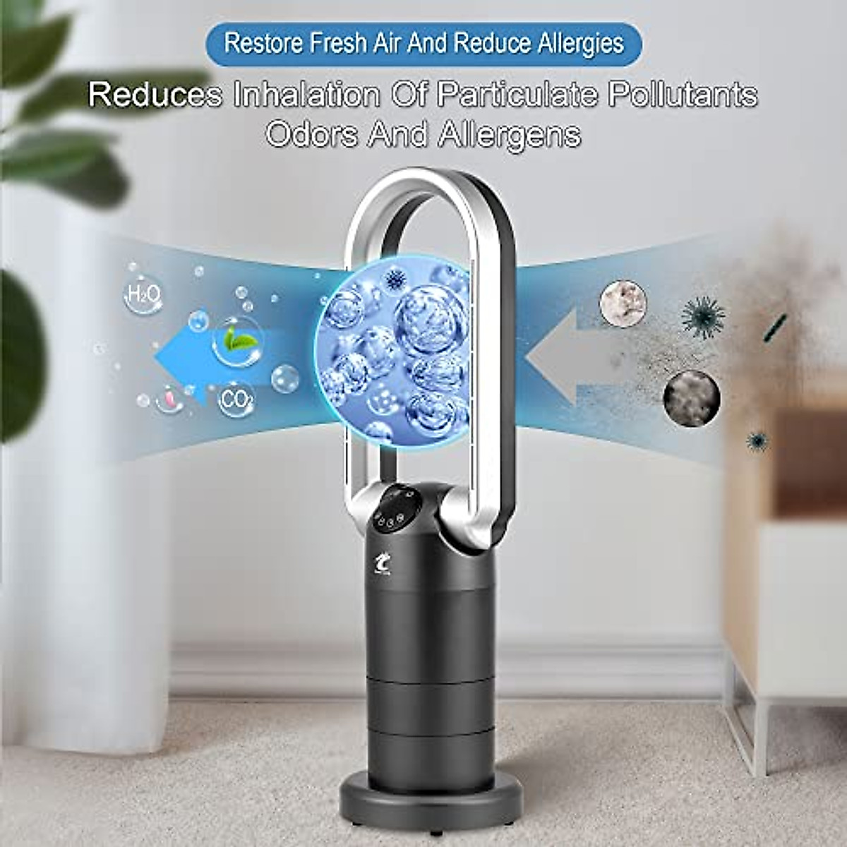 Bladeless Tower Fan & H13 HEPA Air Purifier & 1500W Space Heater 3in1, 120° Swing & 210° Tilt Head Table Fan, 29in. 35W Desk Fan with Remote, 9 Speeds 9H Timer Air Circulator for Home Office, G/S…