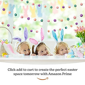 Easter Pom Pom Garlands (2 x 120 Inches - 40 Balls Each, 25mm Diameter) Colorful Pom Ball Decoration Strings with Pastel Rainbow Effect (4