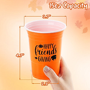 Nefelibata 48 Pack 15OZ Thanksgiving Party Plastic Cups Friendsgiving Disposable Tableware Friends Gathering Party Supplies Thanksgiving Dinner Wedding Birthday Favors Give Thanks Drinking Cups