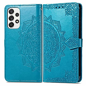 for Samsung A53 5G Wallet Case, Samsung Galaxy A53 5G Case Wallet, [Flower Embossed] PU Leather Magnetic Flip Phone Case Cover with Card Holder Stand for Samsung Galaxy A53 5G / A53 (Blue)