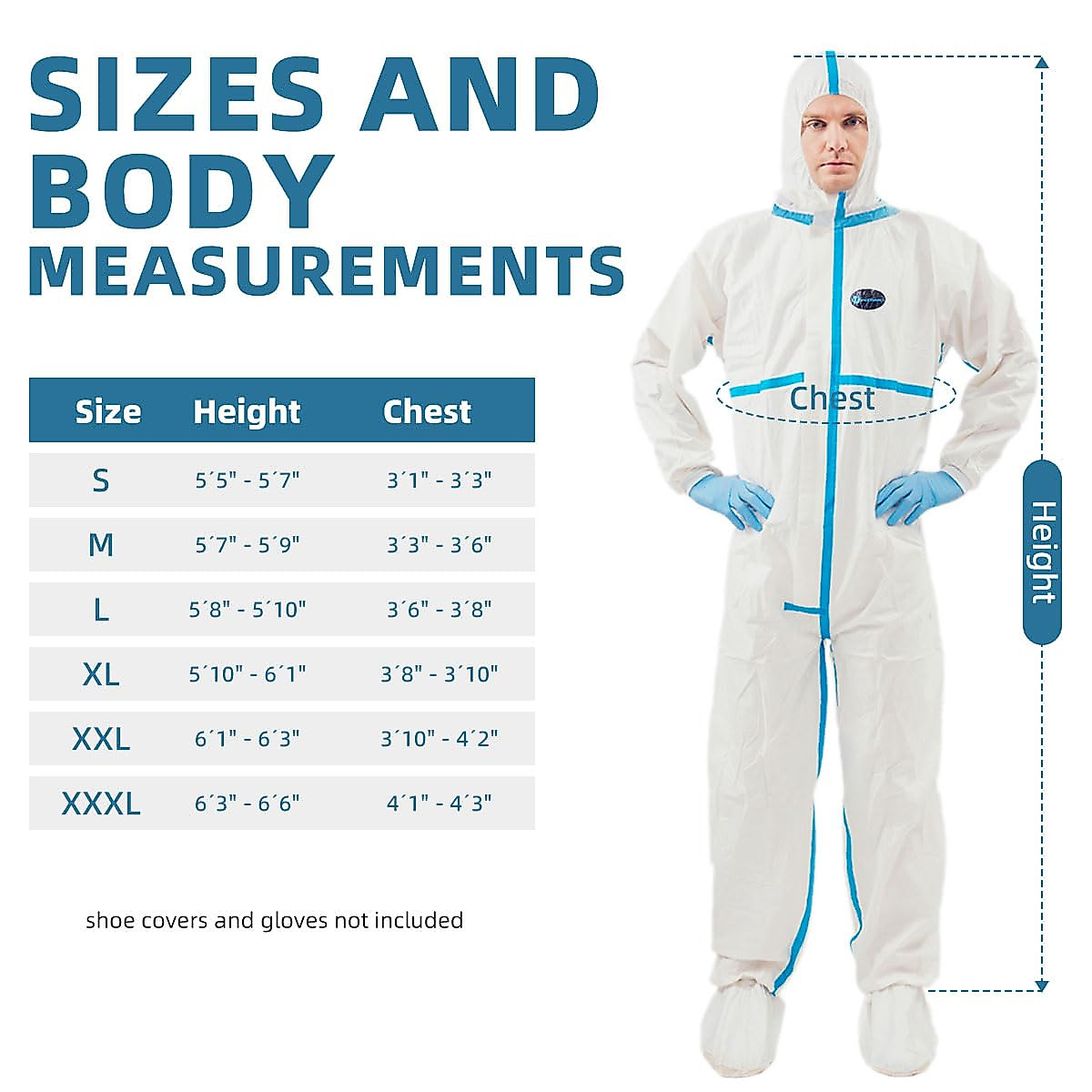 Vicogard Disposable Coverall,Safety Protective Coveralls Full Body Protective from Hazmat and Contamination,Sealed Seams with Tape,Front Zipper Elastic Cuffs & Ankles Isolation Suit with Hood