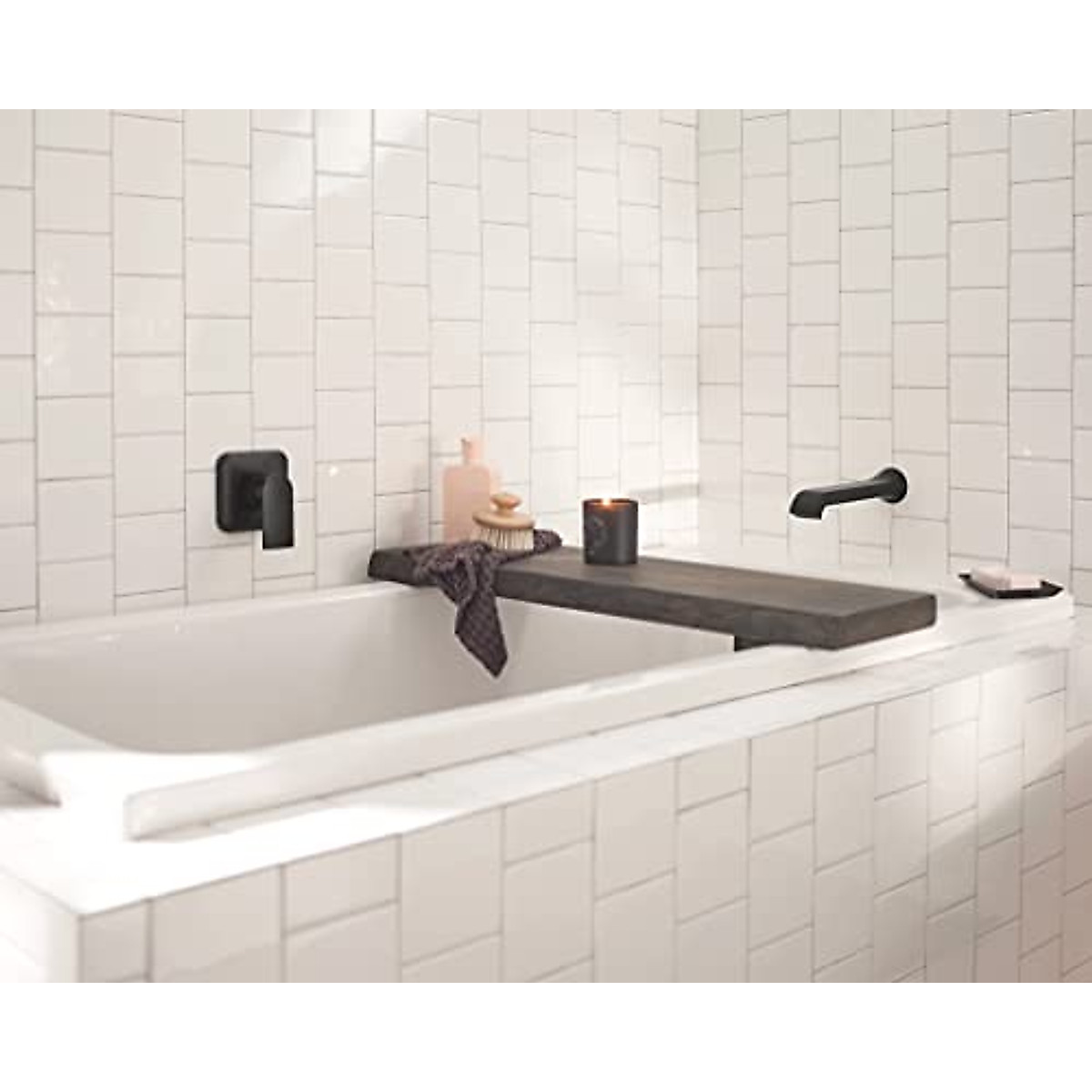 Moen WT901BL Genta LX Single Handle Wall Mount Filler High Flow Tub Faucet with 10" Spout Reach, Matte Black
