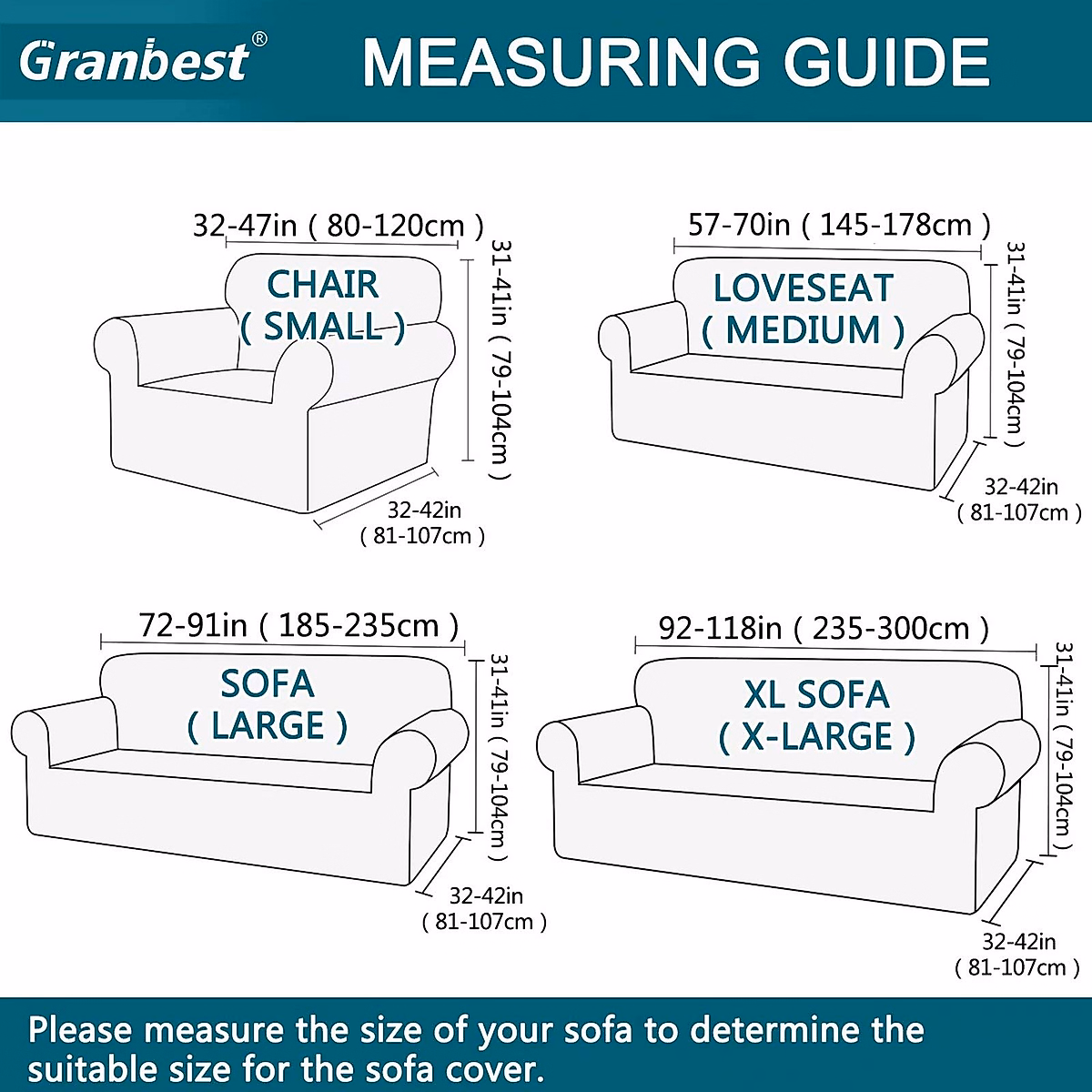 Granbest Water-Repellent Sofa Cover Luxury Thick Couch Covers for Dogs Stylish Jacquard Pattern Stretch Sofa Slipcover Non Slip Furniture Protector with Foam Sticks(Large,Gray)