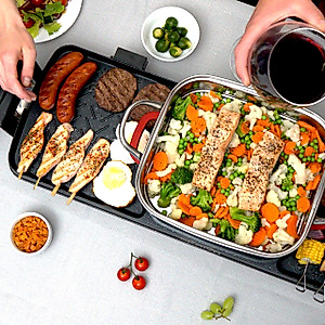 SKAIVA Electric Hot Pot with Grill and Steamer 3 in 1 Detachable Shabu Shabu Hot pot Electric Indoor Korean BBQ Grill, Smokeless Non-Stick KBBQ Hotpot Grill Combo (GP-009A)