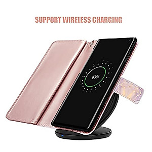 Fingic for Galaxy S10e Case, Samsung S10e Case Wallet, Rose Gold Marble 9 Card Holder PU Leather Detachable Wrist Strap Wallet Case for Women Cover for Samsung Galaxy S10E, Rose Gold