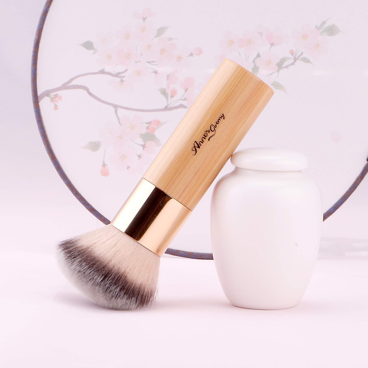 ANNE'S GIVERNY Makeup Foundation Sponge Brush Bronzer Loose Powder Blush Finish Airbrush Buffer Contour Kabuki Blender (Bamboo)