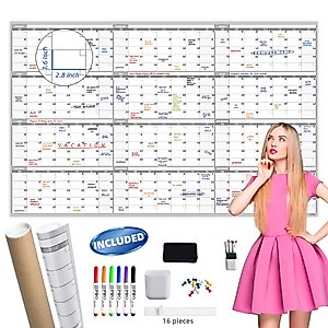 Large Dry Erase Wall Calendar - 60“ x 38" Undated Blank Yearly Planner - Giant Whiteboard 12 Month Poster - Premium Laminated Calendar for Classroom, Office, Project & Family Schedule