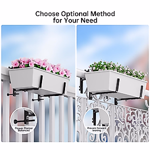 Y&M Adjustable Planter Box Brackets, Brackets for Window Boxes Planters, 4 Packs Universal Outdoor Hanging Brackets, Black Steel Mounting Durable, Suitable for Fence Pergola Patio Garden Balcony