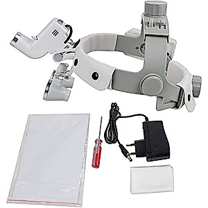 EustomA 5W LED Head Light Spotlight Headband 3.5X Binocular Loupes Optic Glass with Working Distance 280-380mm Spot Adjustable DY-106