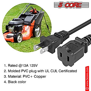 5 Core AC Power Cord 15 Ft • 2 Prong Extension Adapter • 16AWG/2C 125V 13A • US Polarized Male to Female Outlet Extension Cable Black- EXC BLK 15FT