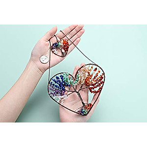 JOVIVI Double Heart Tree of Life Hanging Ornament 7 Chakra Reiki Healing Crystals Stones Gemstone Meditation Window Wall Hanger for Feng Shui Yoga Home Indoor Decor