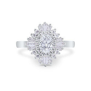 Blue Apple Co. Cubic Zirconia-Size-6 Art Deco Vintage Oval Halo Wedding Engagement Bridal Ring Baguette Round Cubic Zirconia 925 Sterling Silver